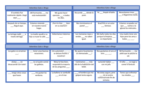 Adverbs Spanish Tic-Tac-Toe or Bingo Game | Teaching Resources