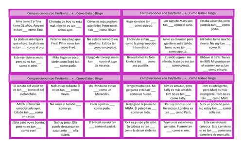 Comparisons with As...+...As Spanish Tic-Tac-Toe or Bingo Game ...