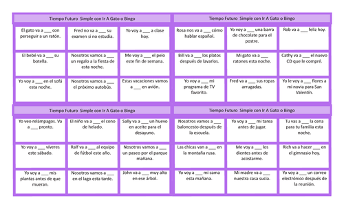 Future Simple Tense with Going To Spanish Tic-Tac-Toe or Bingo Game ...