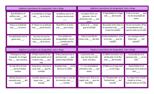 Superlative Adjectives Spanish Tic-Tac-Toe or Bingo Game | Teaching ...