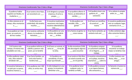 Conditional Sentences Type 2 Spanish Tic-Tac-Toe or Bingo Game ...