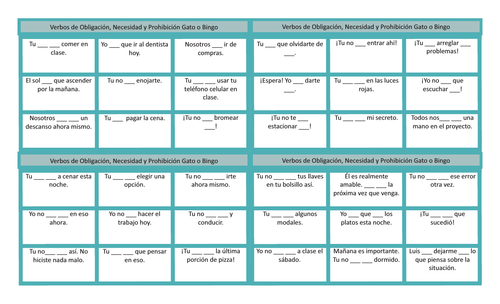 Modals of Obligation, Necessity and Prohibition Spanish Tic-Tac-Toe or ...