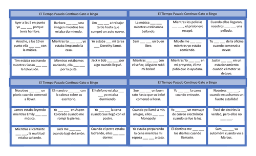 Past Continuous Tense Spanish Tic-Tac-Toe or Bingo Game | Teaching ...