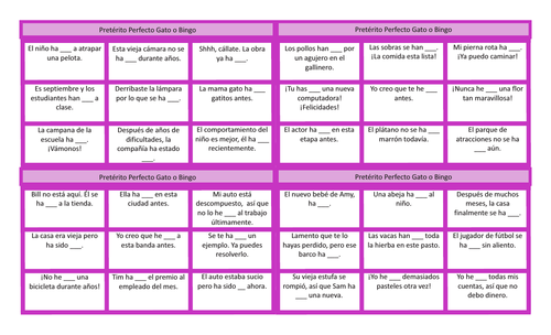 Present Perfect Tense Spanish Tic-Tac-Toe or Bingo Game | Teaching ...