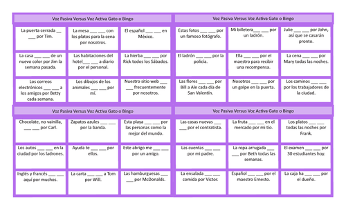 Passive versus Active Voice Spanish Tic-Tac-Toe or Bingo Game ...