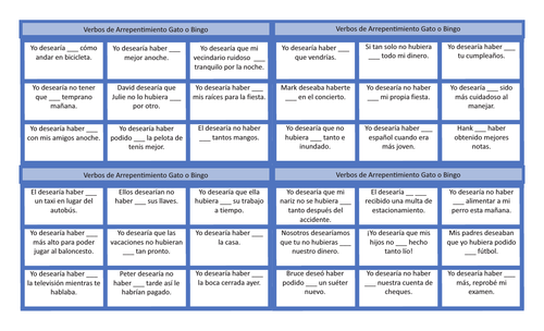 Regret Modals Spanish Tic-Tac-Toe or Bingo Game | Teaching Resources
