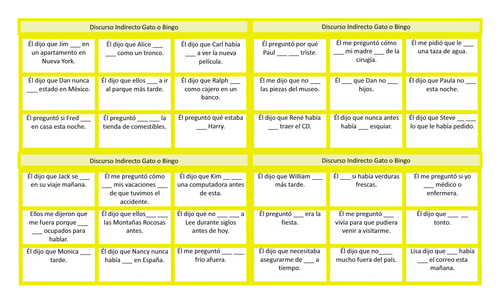 Reported Speech Spanish Tic-Tac-Toe or Bingo Game | Teaching Resources