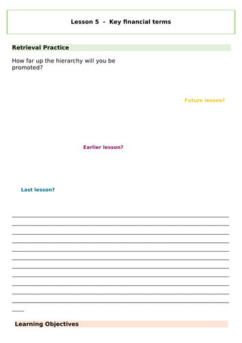 OCR GCSE 9-1 Business 2017 Spec - Unit 5: Finance - Lesson 5: Key ...