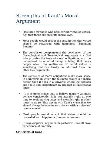 Kant's Moral Argument for God's existence | Teaching Resources