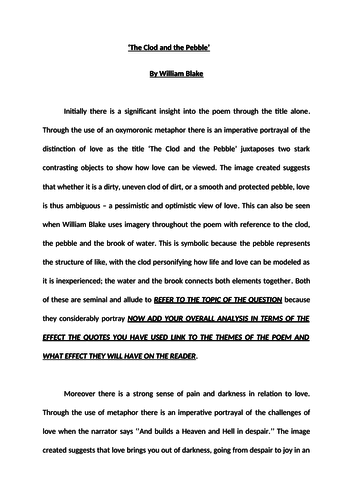 Songs of Ourselves - The Clod and the Pebble Model IGCSE Assessment ...