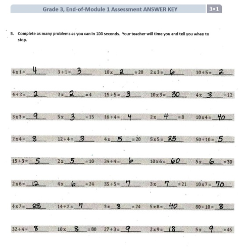 Grade 3, Math Module 1 REVIEW & ASSESSMENT w/Ans keys (printables ...