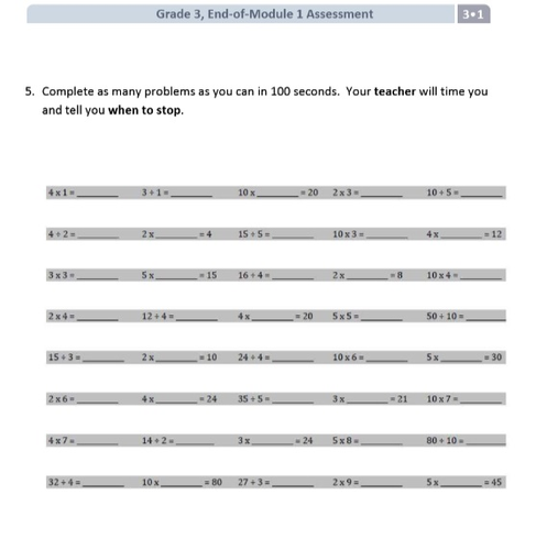 Grade 3, Math Module 1 REVIEW & ASSESSMENT w/Ans keys (printables ...