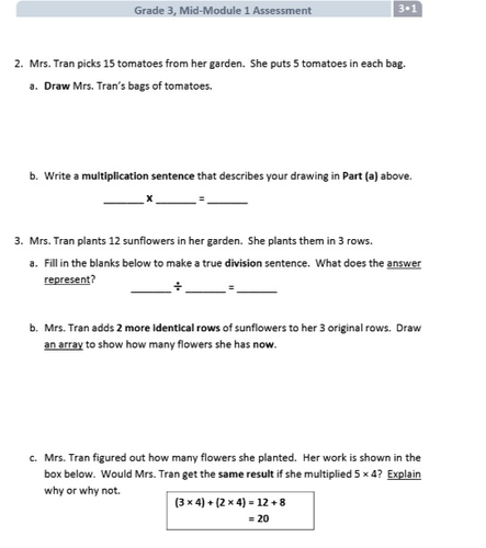Grade 3, Math Module 1 REVIEW & ASSESSMENT w/Ans keys (printables ...