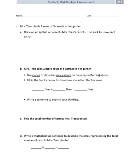 Grade 3, Math Module 1 REVIEW & ASSESSMENT w/Ans keys (printables ...