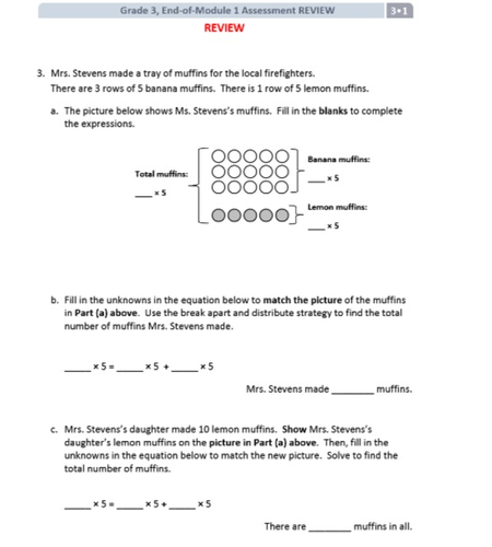 Grade 3, Math Module 1 REVIEW & ASSESSMENT w/Ans keys (printables ...