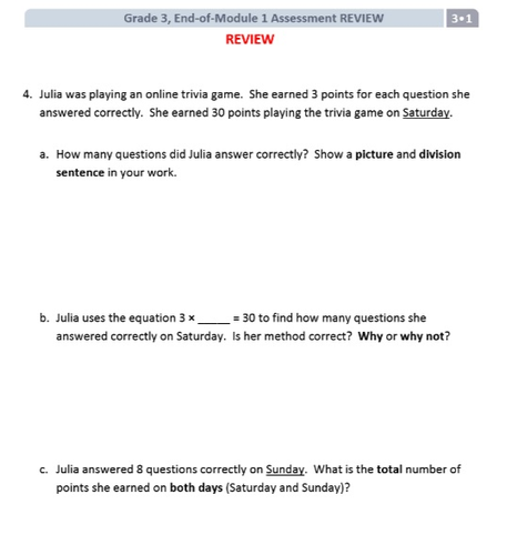 Grade 3, Math Module 1 REVIEW & ASSESSMENT w/Ans keys (printables ...