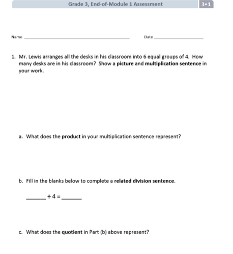 Grade 3, Math Module 1 REVIEW & ASSESSMENT w/Ans keys (printables ...