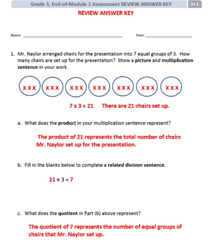 Grade 3, Math Module 1 REVIEW & ASSESSMENT w/Ans keys (printables ...