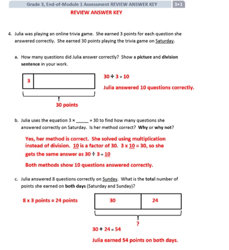 Grade 3, Math Module 1 REVIEW & ASSESSMENT w/Ans keys (printables ...