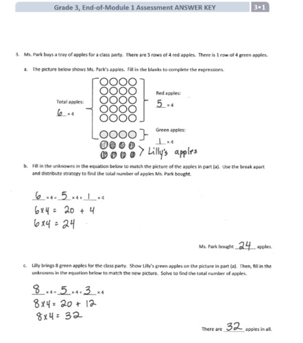 Grade 3, Math Module 1 REVIEW & ASSESSMENT w/Ans keys (printables ...