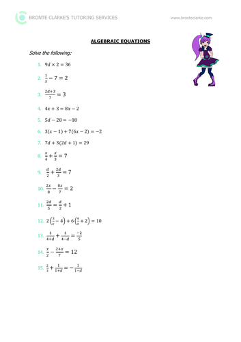 Algebraic Equations Worksheet Year 10 | Teaching Resources