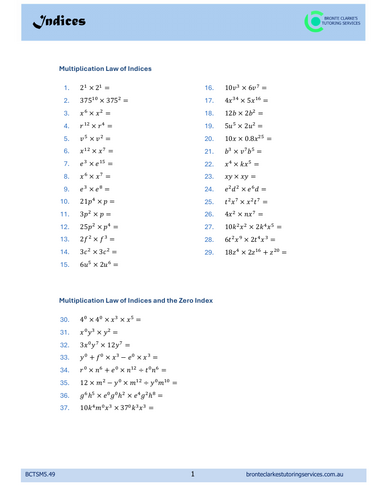 Index Worksheet Worked Solutions yr9/10 | Teaching Resources