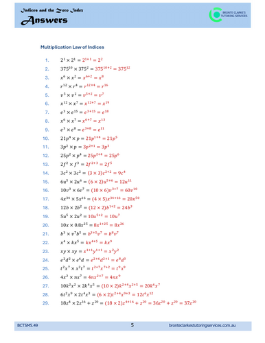 Index Worksheet Worked Solutions yr9/10 | Teaching Resources
