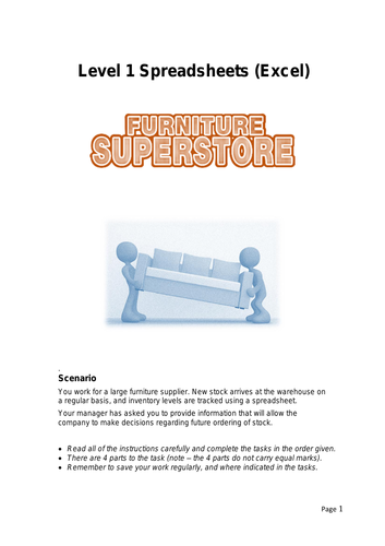 Furniture Superstore - IT Level 1 Spreadsheets (Excel), exam style task ...