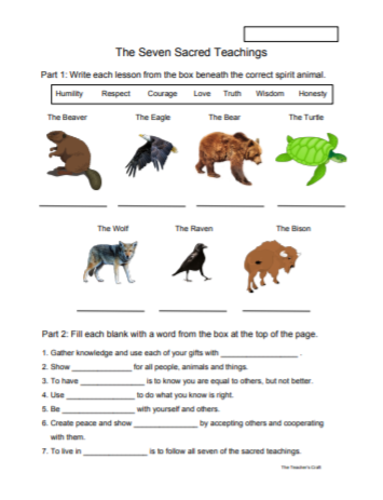 Seven Sacred Teachings Presentation and Worksheet | Teaching Resources