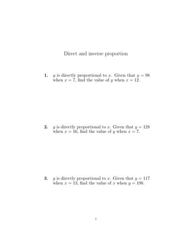 Direct and inverse proportion worksheet no 2 (with solutions ...