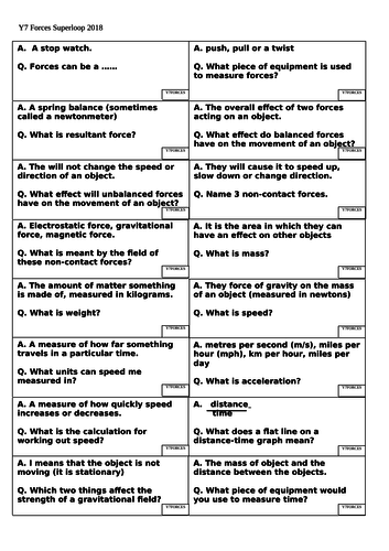 Y7 Forces revision pack 2020 - Based on AQA KS3 Science Programme of ...