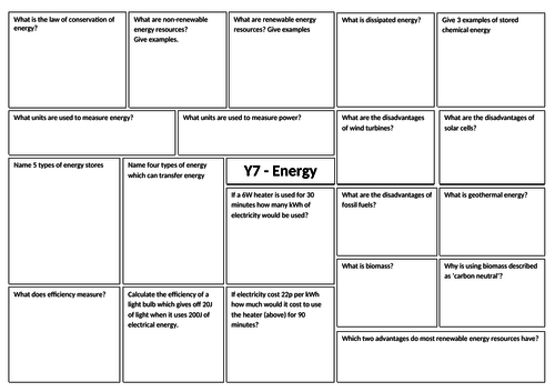 Y7 Energy revision pack 2020 -Based on AQA KS3 Science Programme of ...