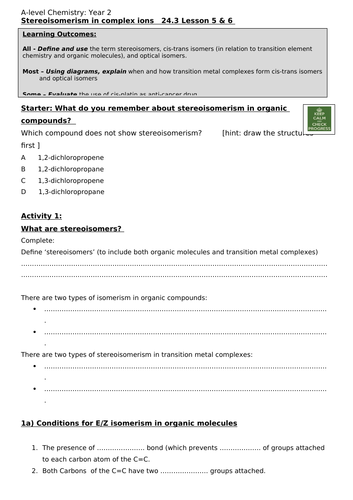 Stereoisomerism in complex ions -OCR A Level Chemistry A Chapter 24.3 ...