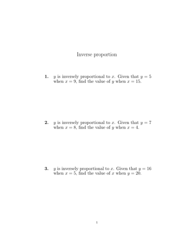 Inverse proportion worksheet (with solutions) | Teaching Resources