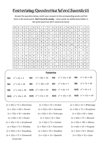 ️ Factorising Quadratics Word Search #1 🔎 | Teaching Resources