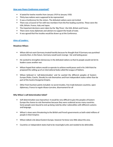 IGCSE WW1 Notes - Treaty of Versailles, League of Nations and Road to ...