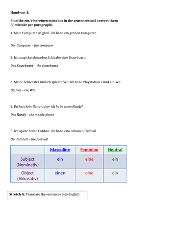 'Ich habe einen/eine/ein' and objects - German | Teaching Resources