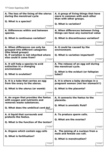 Y7 Genes Revision pack 2020 - Based on AQA KS3 Science Programme of ...