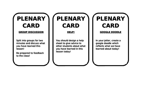 Class Plenary Cards | Teaching Resources