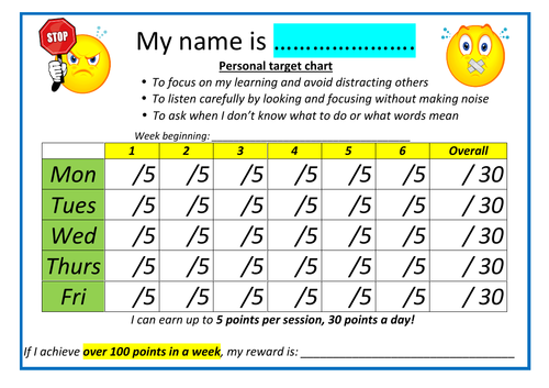 Personal Target / Rewards Chart - Stop Talking! | Teaching Resources
