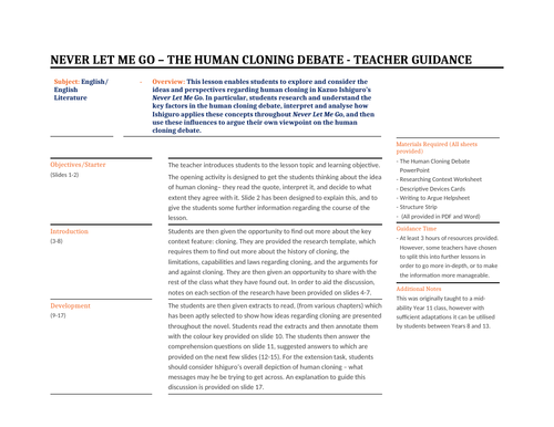 Never Let Me Go - The Human Cloning Debate! | Teaching Resources