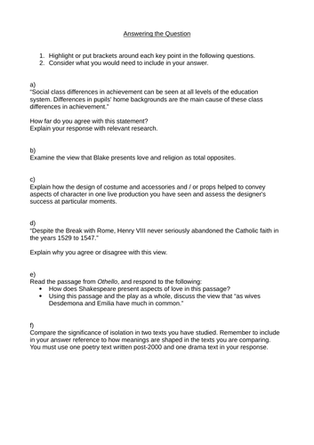 Answering Exam Essay Assignment Questions Academic Writing Tasks GCSE A ...