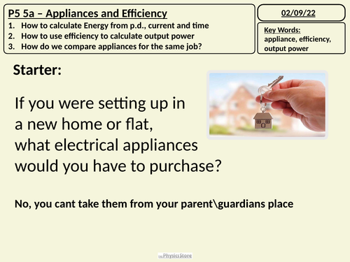 KS4 GCSE Physics AQA P5 5a Appliances and efficiency Lesson Bundle ...