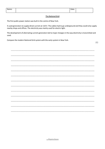 KS4 GCSE Physics AQA P5 5b The National Grid Lesson Bundle | Teaching ...