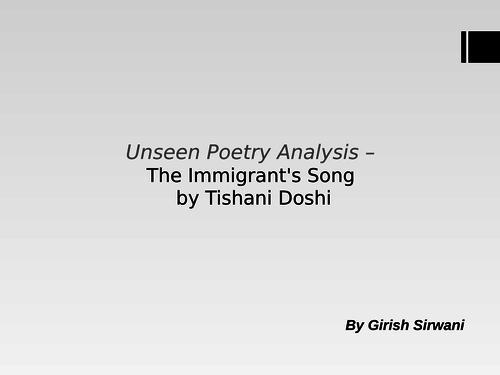 Unseen Poetry Analysis - The Immigrant´s Song | Teaching Resources