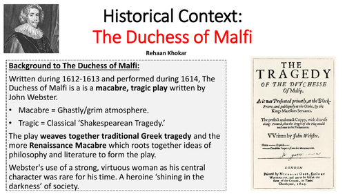 The Duchess of Malfi - INTRODUCTORY A LEVEL LITERATURE SCHEME OF WORK ...