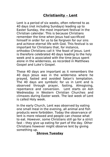 Christianity - Lent | Teaching Resources