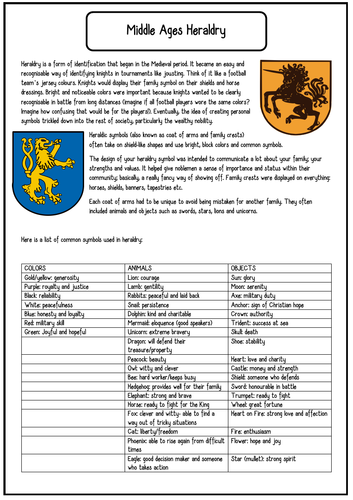 Middle Ages Medieval Coat of Arms Heraldry Worksheet | Teaching Resources