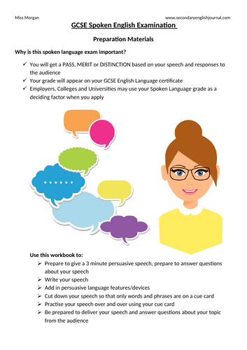 GCSE English Spoken Exam Workbook | Teaching Resources