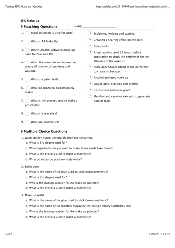 MAKEUP | Test Quiz | Teaching Resources